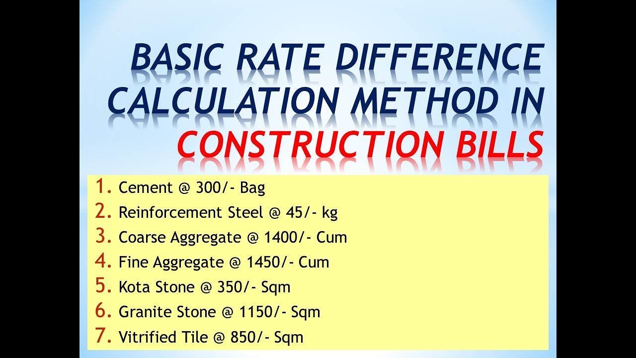 Rate Variation Calculations in Construction Bills - Basic Rate Variation Calculation for Materials