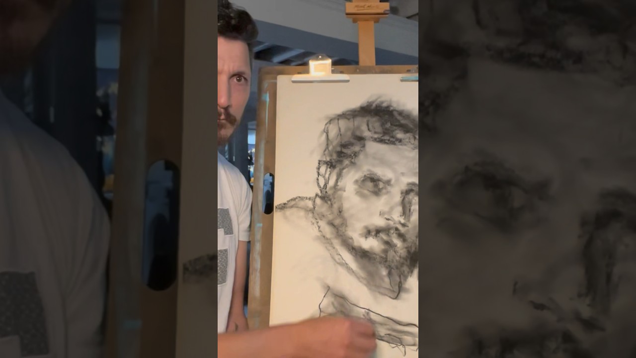 My latest method for self-portrait drawing. Looking solely in the mirror #art #shortvideo #technique