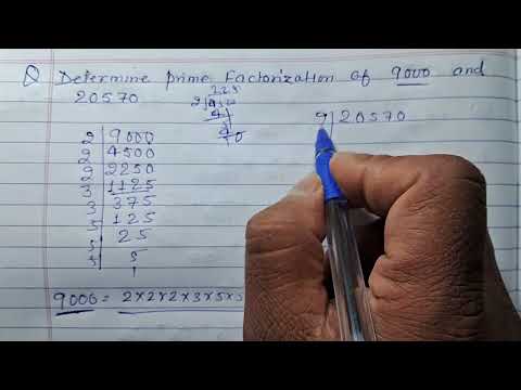 Determines prime factorization of 9000 and 20570