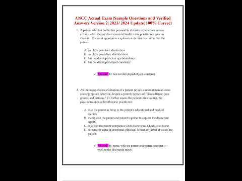ANCC ACTUAL EXAM SAMPLE QUESTIONS AND VERIFIED ANSWERS VERSION 2 2023 2024 UPDATE 100 CORRECT