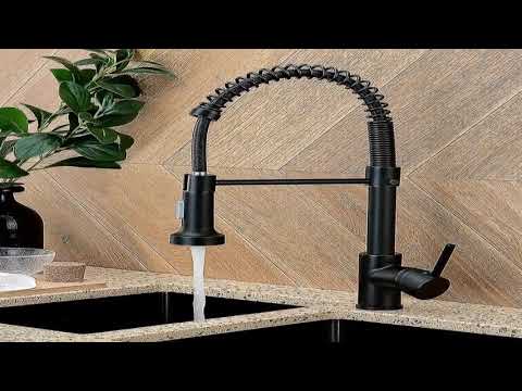Matte Black Kitchen Sink Faucet One Handle Spring Hot and Cold Water Tap Deck Mounted Bathroom