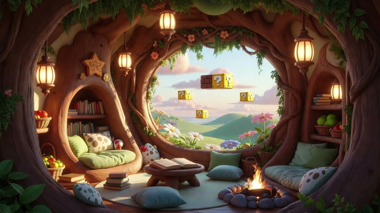 Yoshi’s Island Fireplace Nook | Cozy Super Mario Bros & Galaxy Ambience🍄🔥