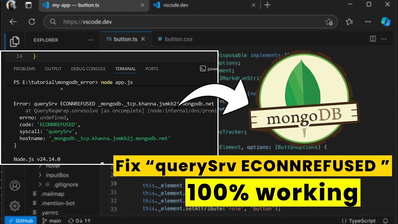 Fix “Error: querySrv ECONNREFUSED” MongoDB Connection Error (Node JS) – 100% Working