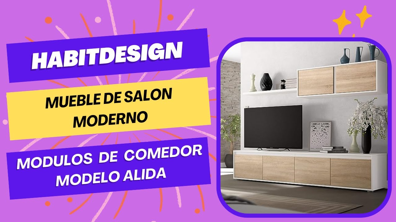 Habitdesign Mueble de Salon Moderno, Modulos de Comedor, Modelo Alida, Acabado Blanco Artik y Roble