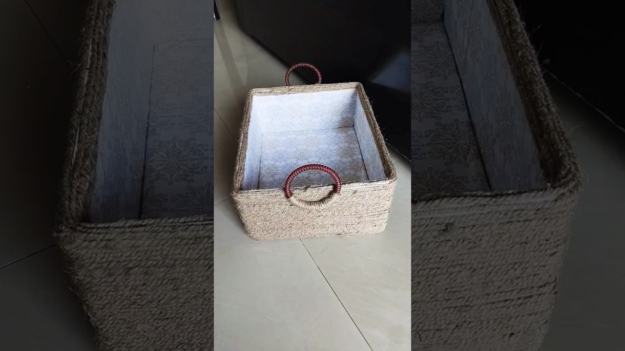 DIY basket organizer using cardboard box and jute rope #diy #bestoutofwaste #trashtotreasure