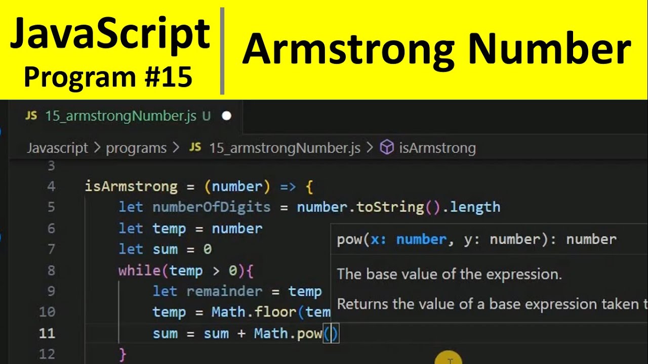 JavaScript Program 15 - Check Armstrong Number in JavaScript