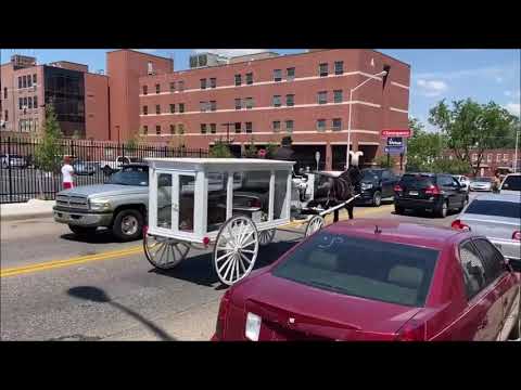 White Hearse with Black Horse Boyd Funeral Home to Harleigh Cemetery Camden NJ