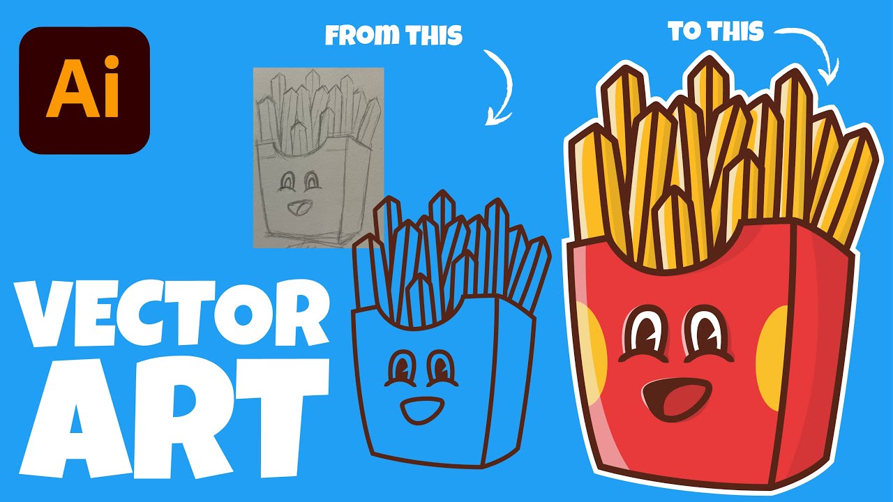 Drawing Digital Illustration Of French Fries pt1 - Vector Art in Illustrator - Speed Art - Ciuycio