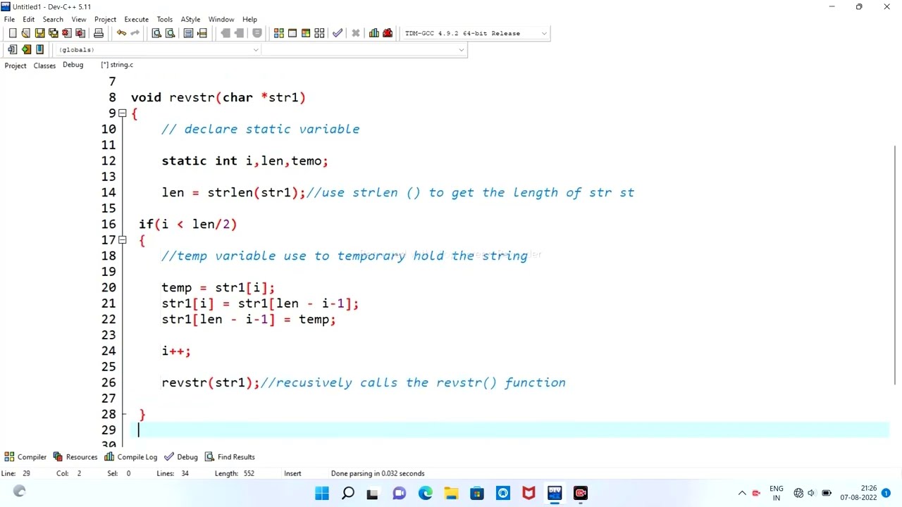 C Program Print the reverse of a string using the recursion function || #codingtutorlal