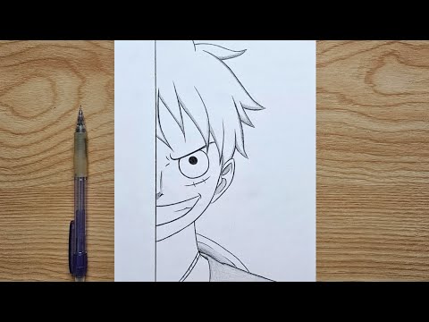 Luffy drawing easy | How to draw Monkey D Luffy step by step | anime half face drawing for beginners