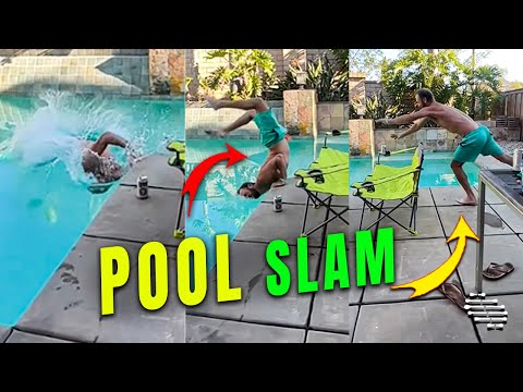 Guy Attempts a Flip into the Pool Face First