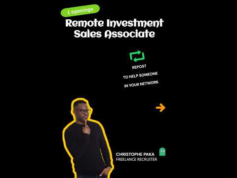 Investment Sales Associate - 1 Remote Openings
