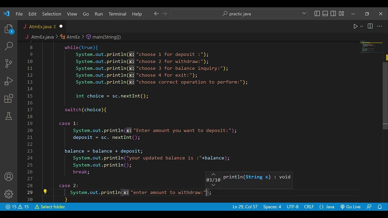 Atm machine program in java by using simple explanation