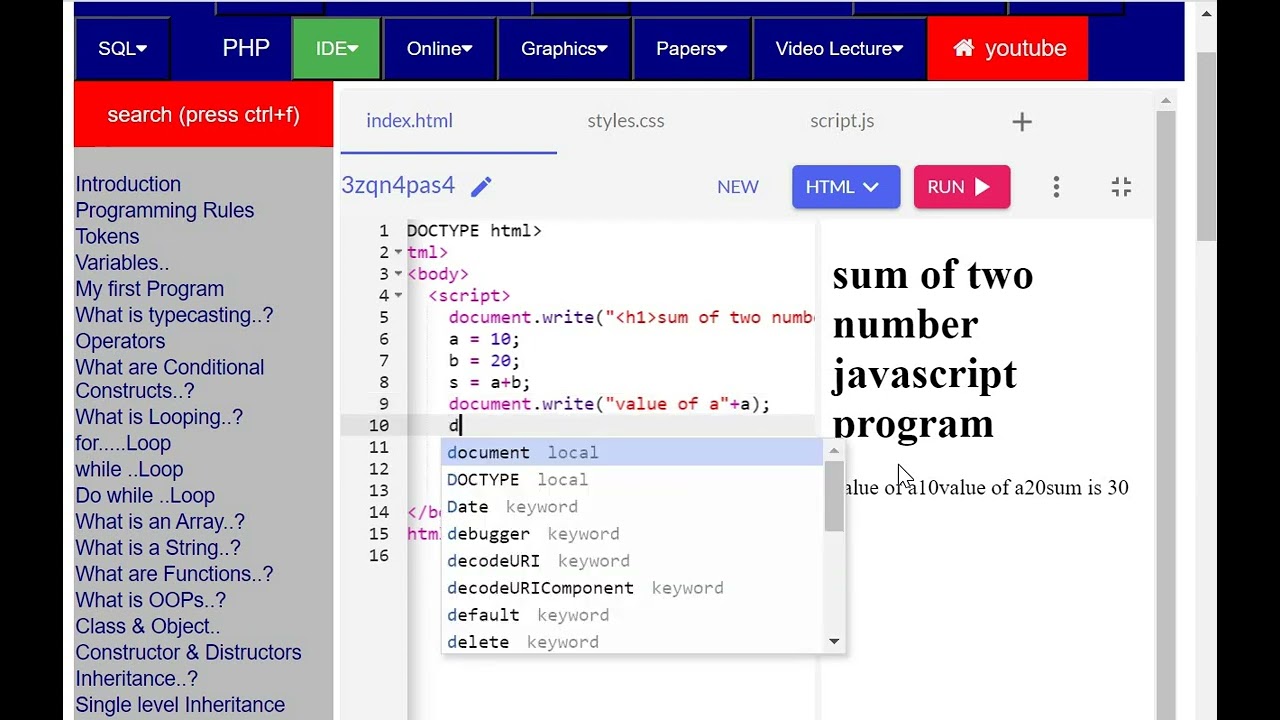 how make a javascript program to find sum of two number using user  input?
