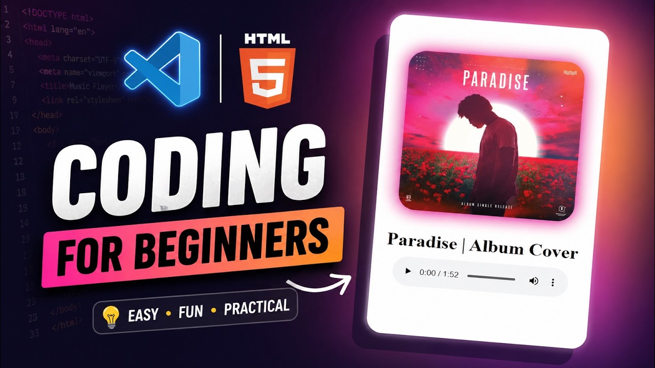 Clean HTML & CSS Music Player UI 🎧 | Beginner Tutorial.