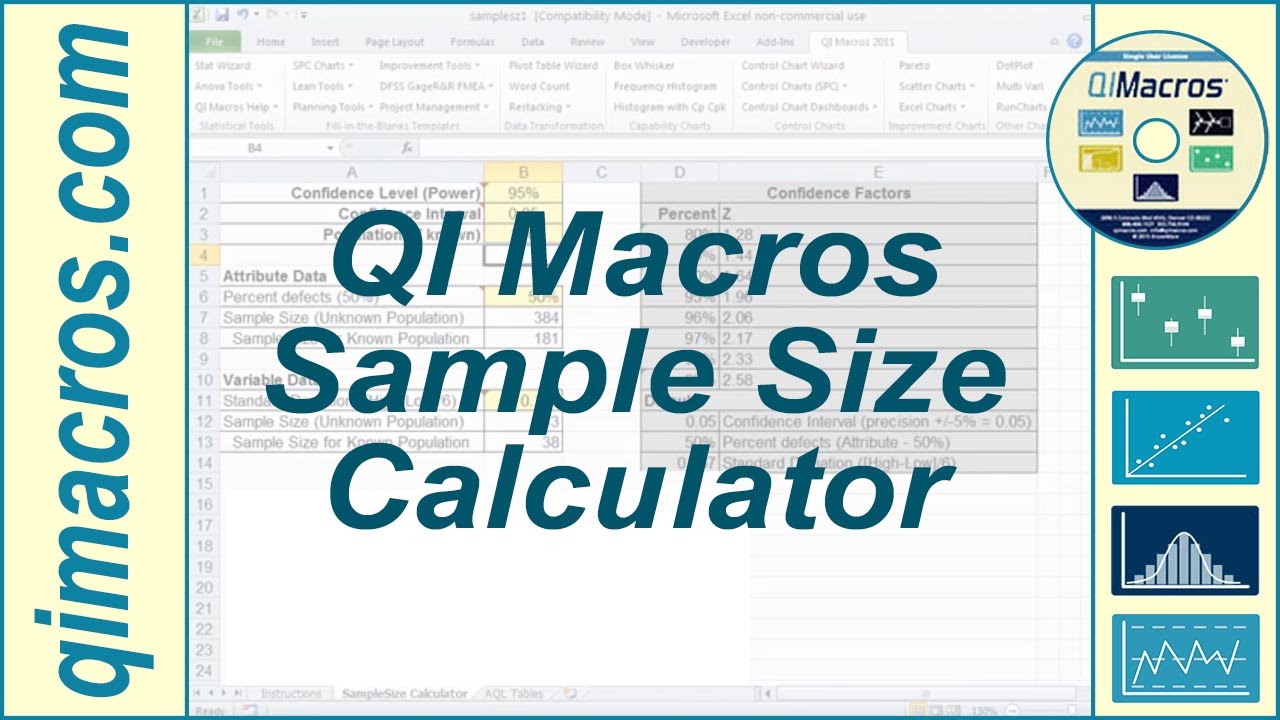 Sample Size Calculator in Excel for Variable and Attribute Data