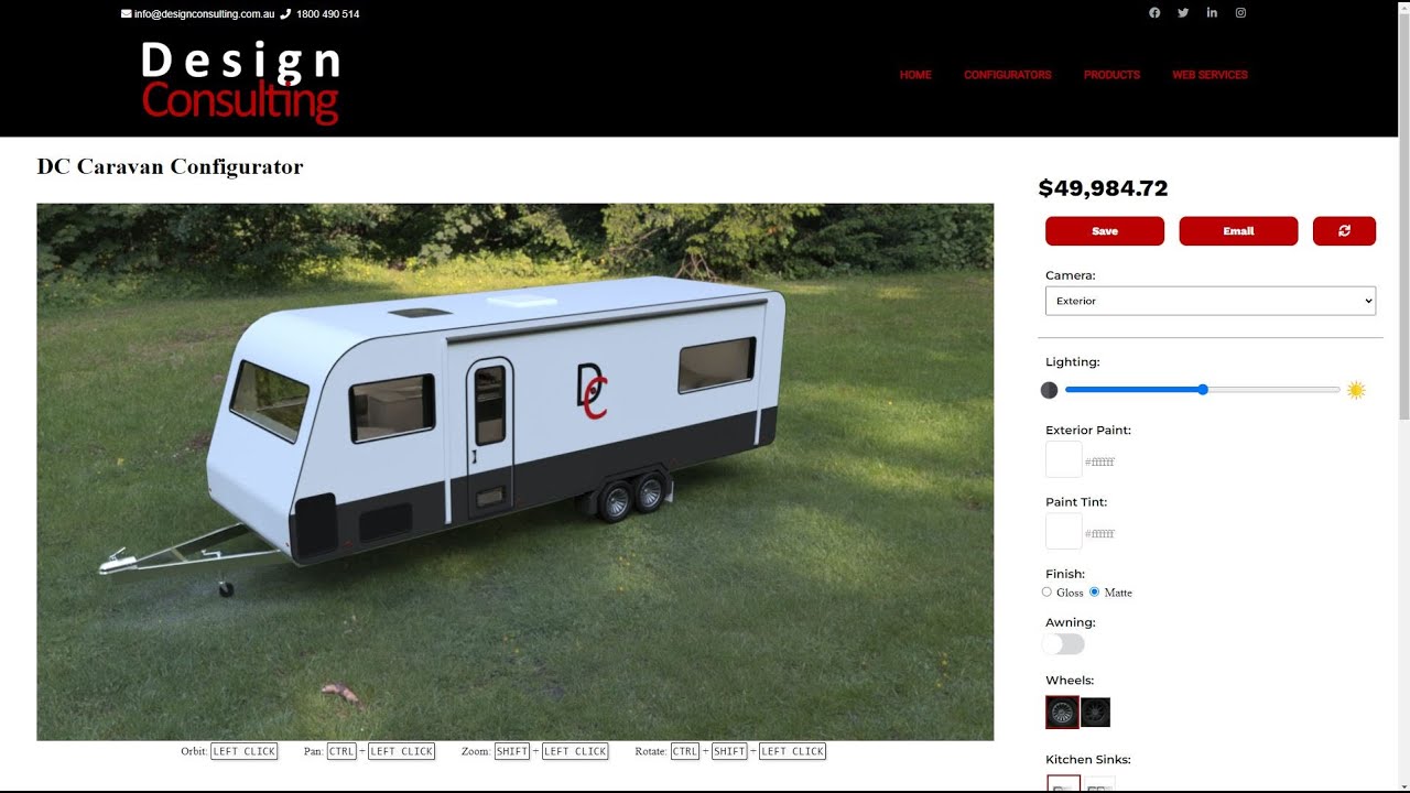 DC Vis Caravan Demo - Interactive 3D Product Configurator