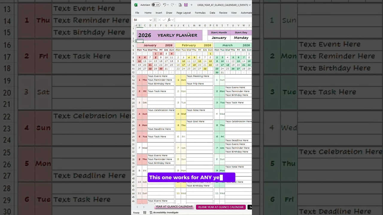 ✨ The Only Calendar You’ll Ever Need | Works in Excel & Google Sheets #productivity  ✨