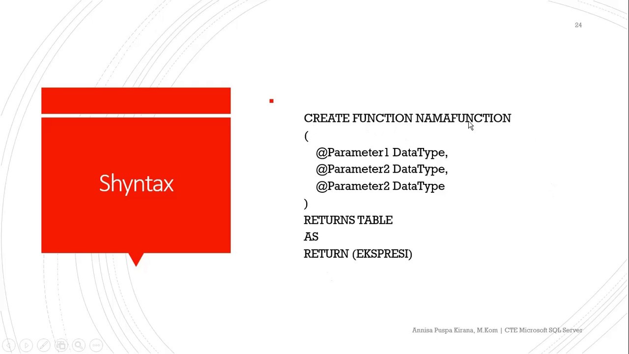 Table Valued Function TVF in Microsoft SQL Server 2017 Tutorial
