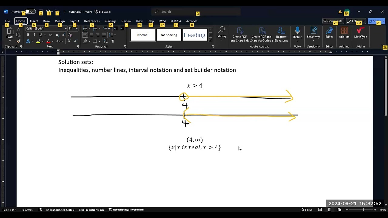 Solution Sets -- Inequalities, Number Lines, Interval Notation, Set Builder Notation