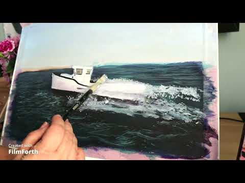 Lobster boat oil painting footage