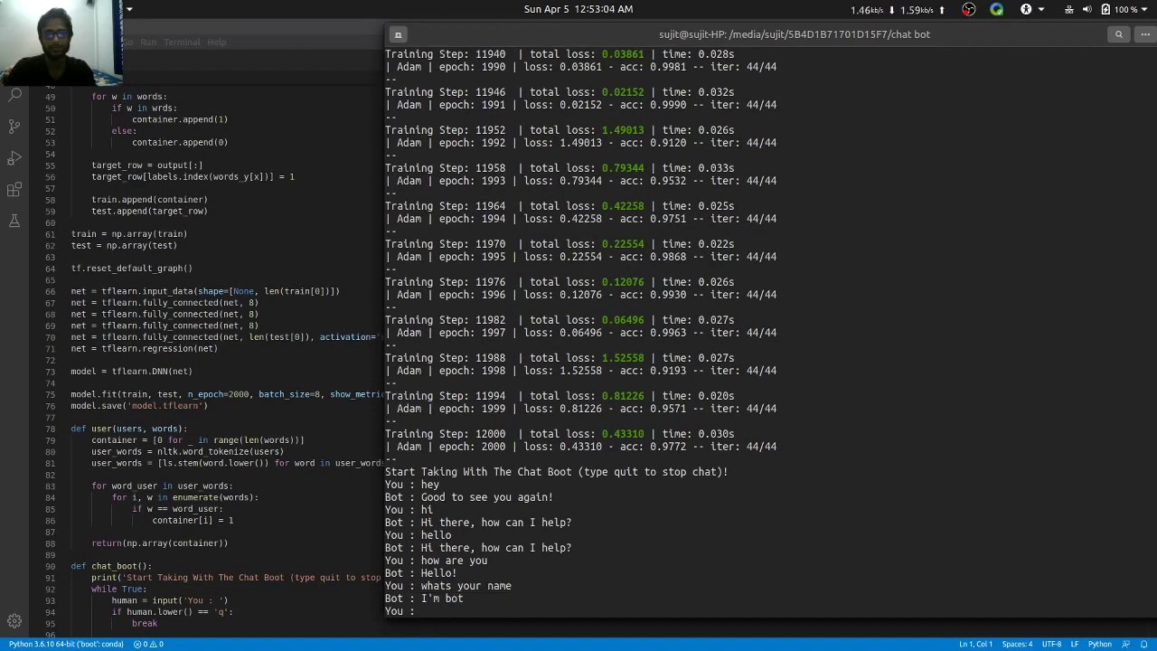 ChatBot testing for my github output using python, Tensorflow