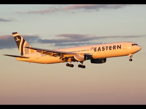 Golden hour Eastern 767-300 landing, DTW