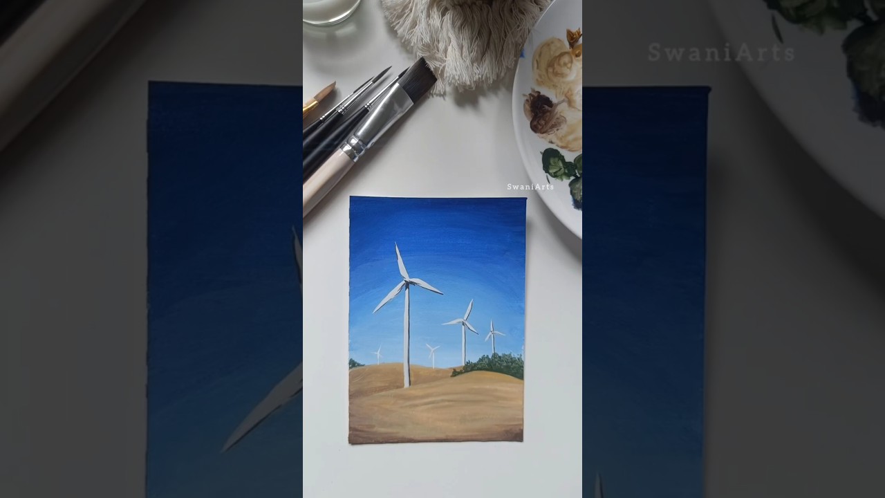 Landscape + Windmills!! #art #artist #painting #landscape #sky #windmill #shorts #artwork #artshorts