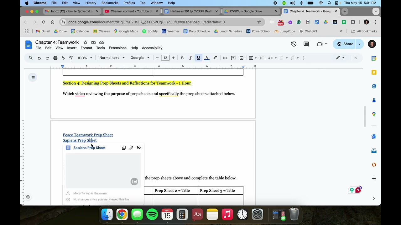 Introduction to Teamwork Prep Sheets and Reflections