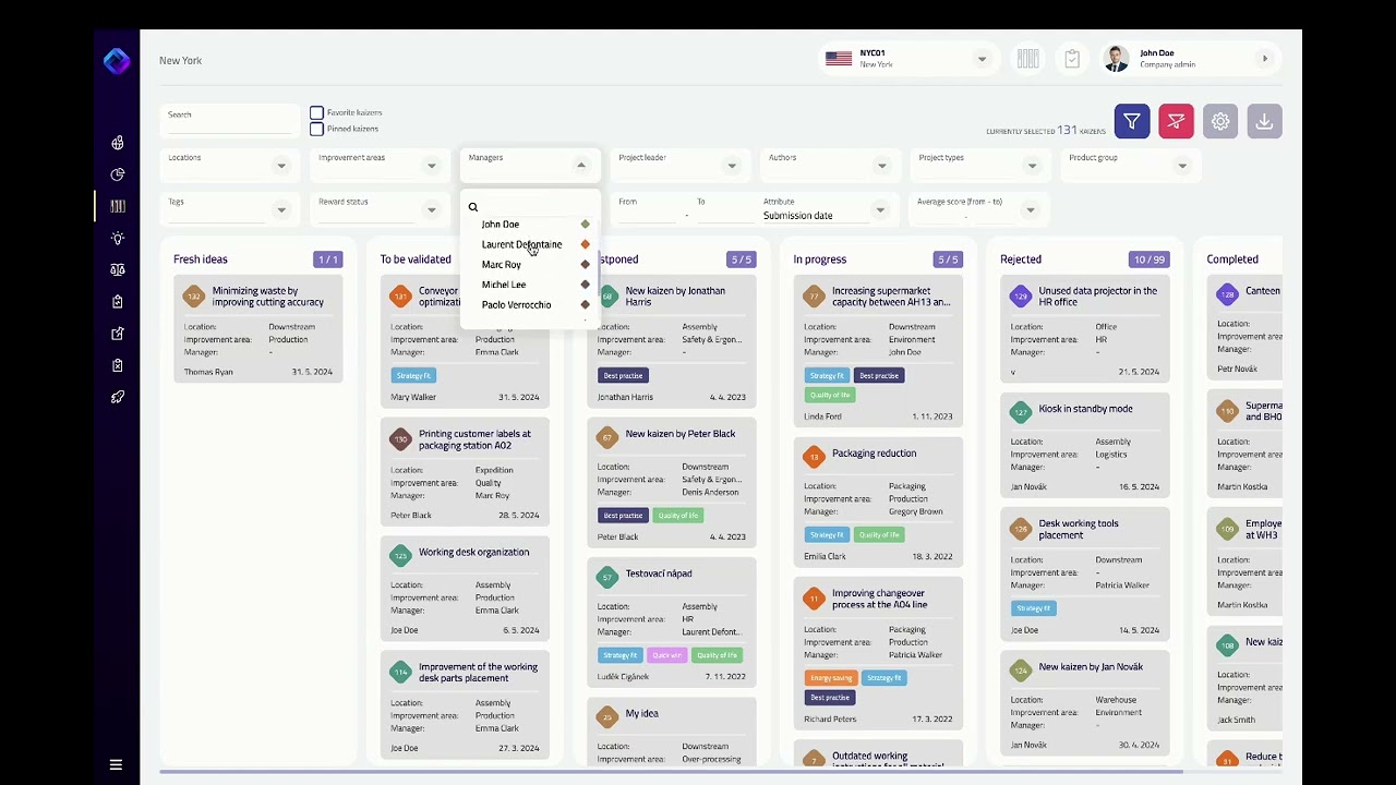 Kaizen overview: Categorizing and sorting projects in eKaizen