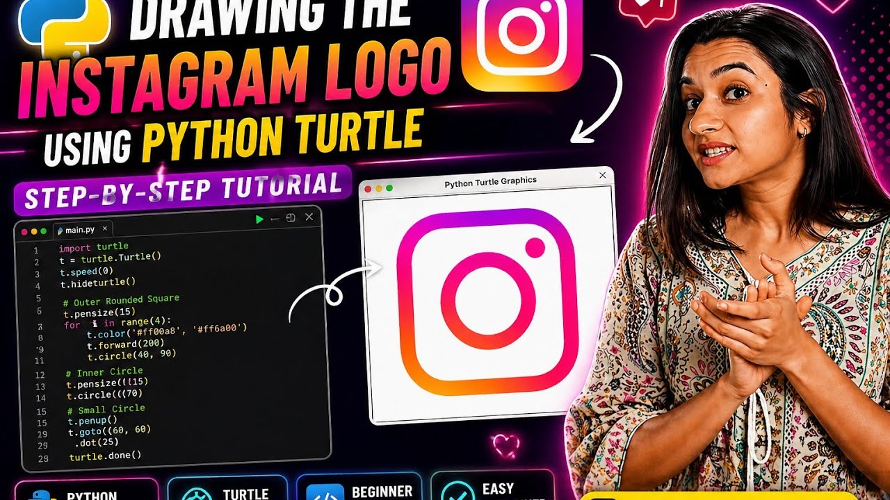 Drawing The Instagram Logo using Python Turtle || Step-by-step Tutorial #python #turtle #design