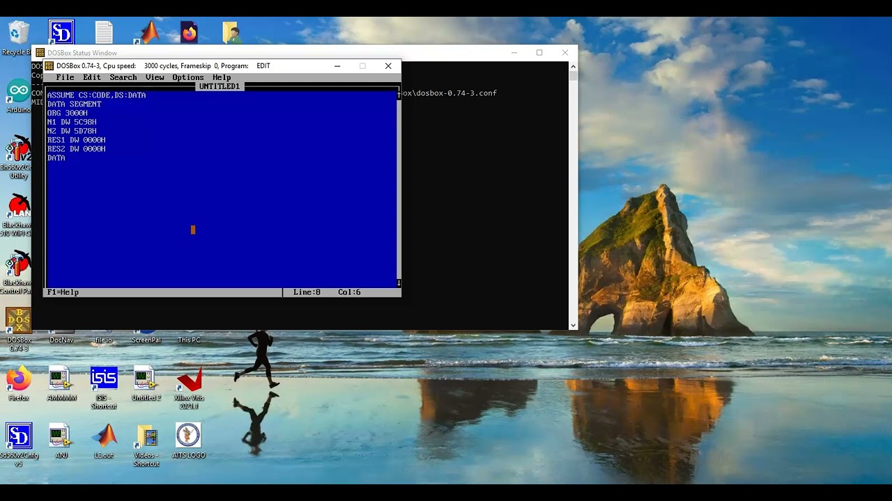 8086 Microprocessors Lab Program Process in DOSBOX