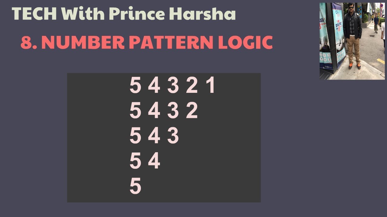 8.Number patterns in java - Program to print number pattern with for loop