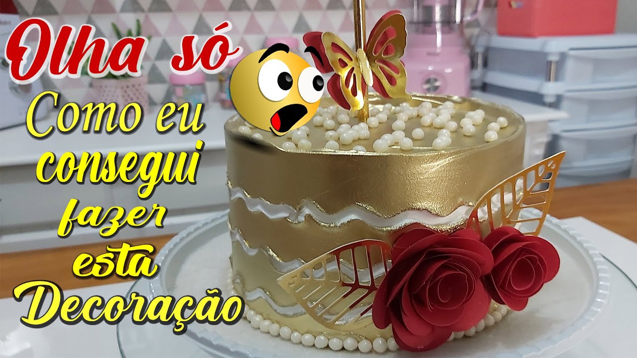 OLHA SÓ COMO FIZ  ESSA DECORAÇÃO / BOLO DOURADO COM TOPPER /PARIS CAKE DESIGNER