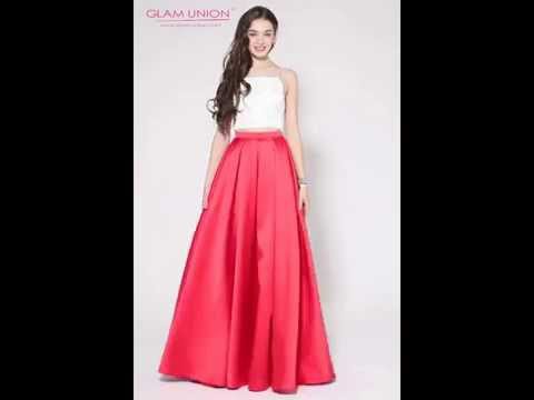 Two Piece Red Halter Neckline Lace Cropped Top Long Prom Dress 2016