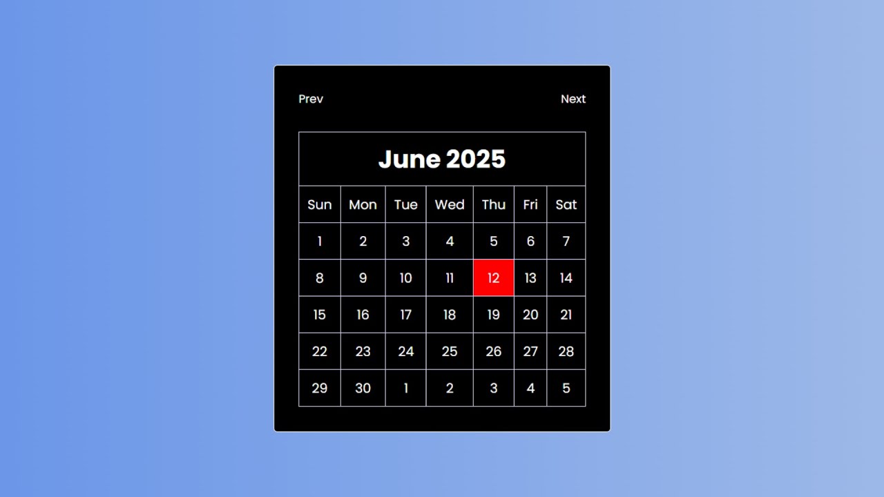 How to create a Calendar with JavaScript & HTML CSS | HTML CSS JavaScript Calendar @raselcoder