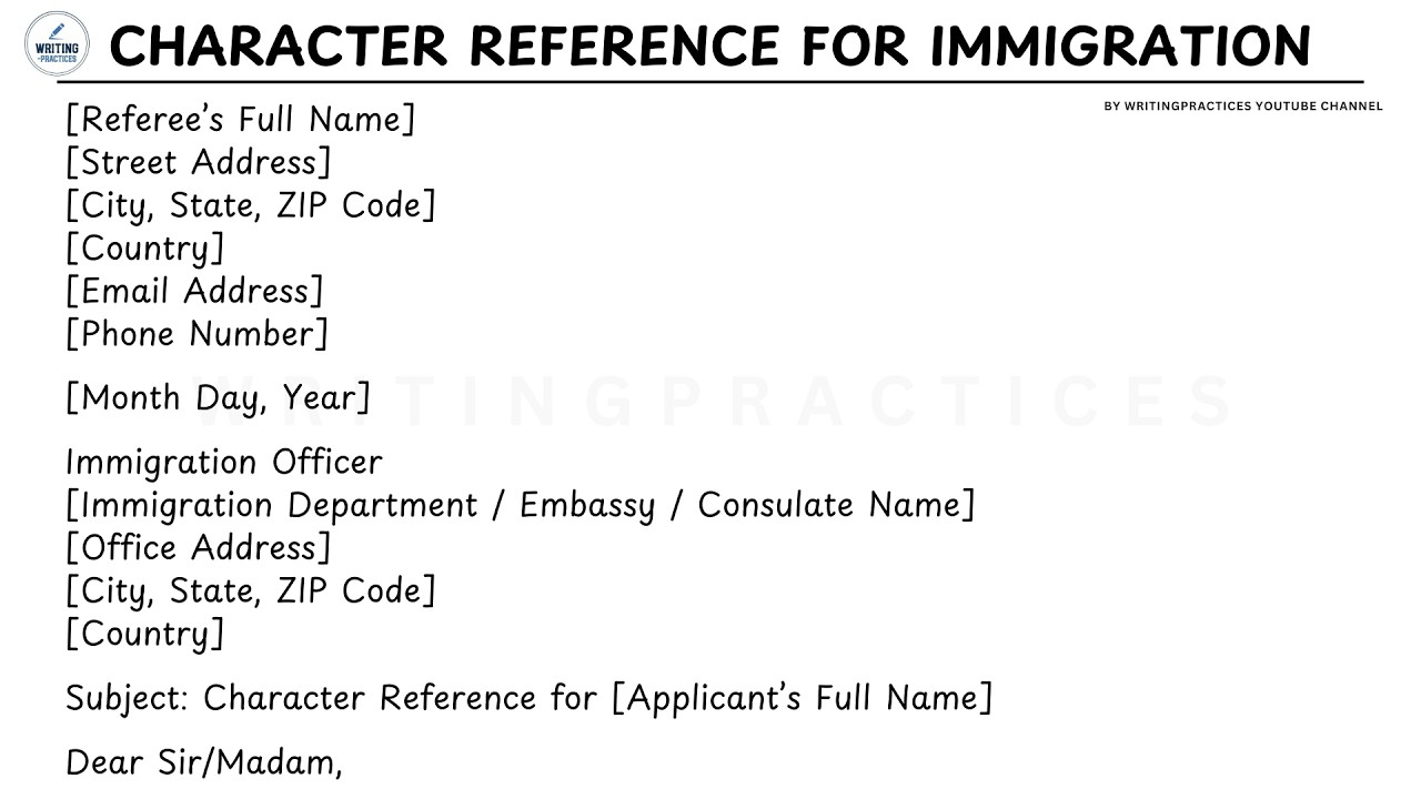 How To Write A Character Reference Letter for Immigration Template Step Guide | Writing Practices