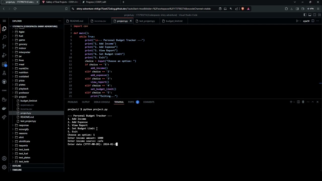 CS50P Final Project: Personal Budget Tracker Application in Python