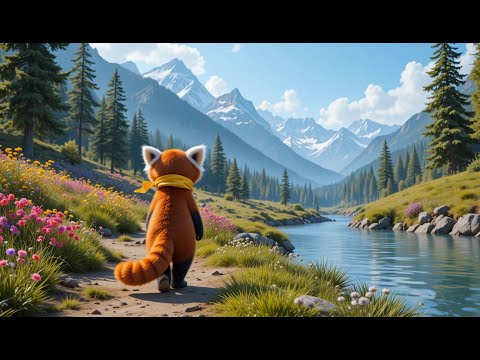 Red Panda Walking by a River for 1 Hour | Relaxing Forest Sounds + Lofi Music for Sleep & Focus