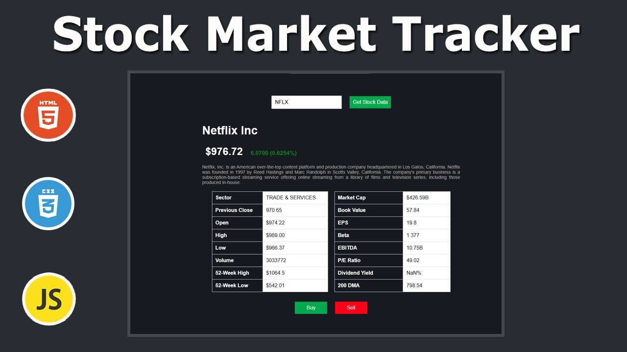 Stock Market Tracker using Alpha Vantage API | JavaScript | CSS3