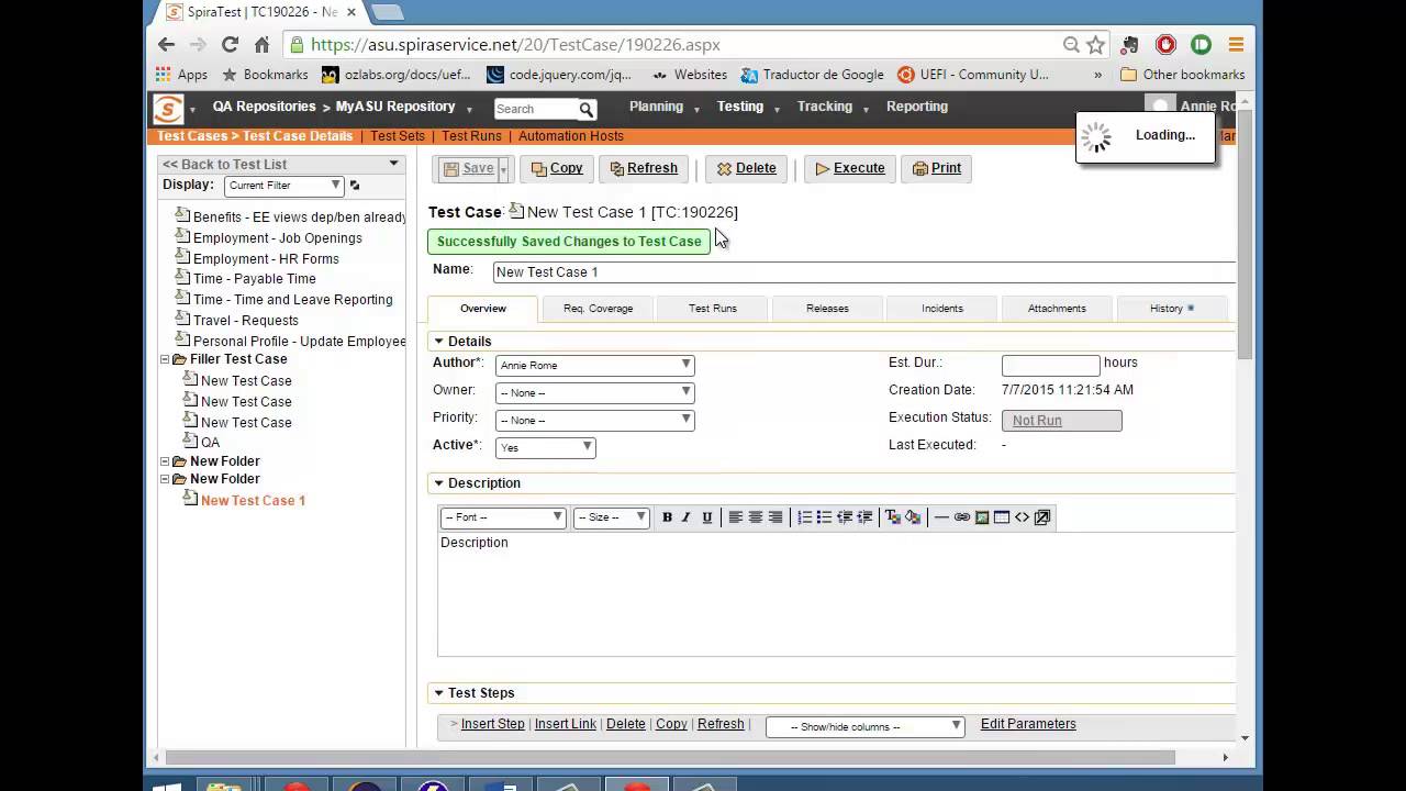 SpiraTest: Create A Test Case
