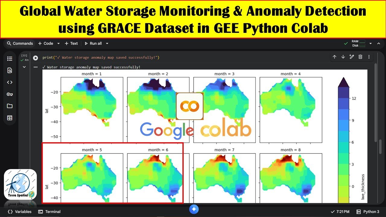 Global Water Storage Monitoring & Anomaly Detection using GRACE Dataset in GEE Python Colab