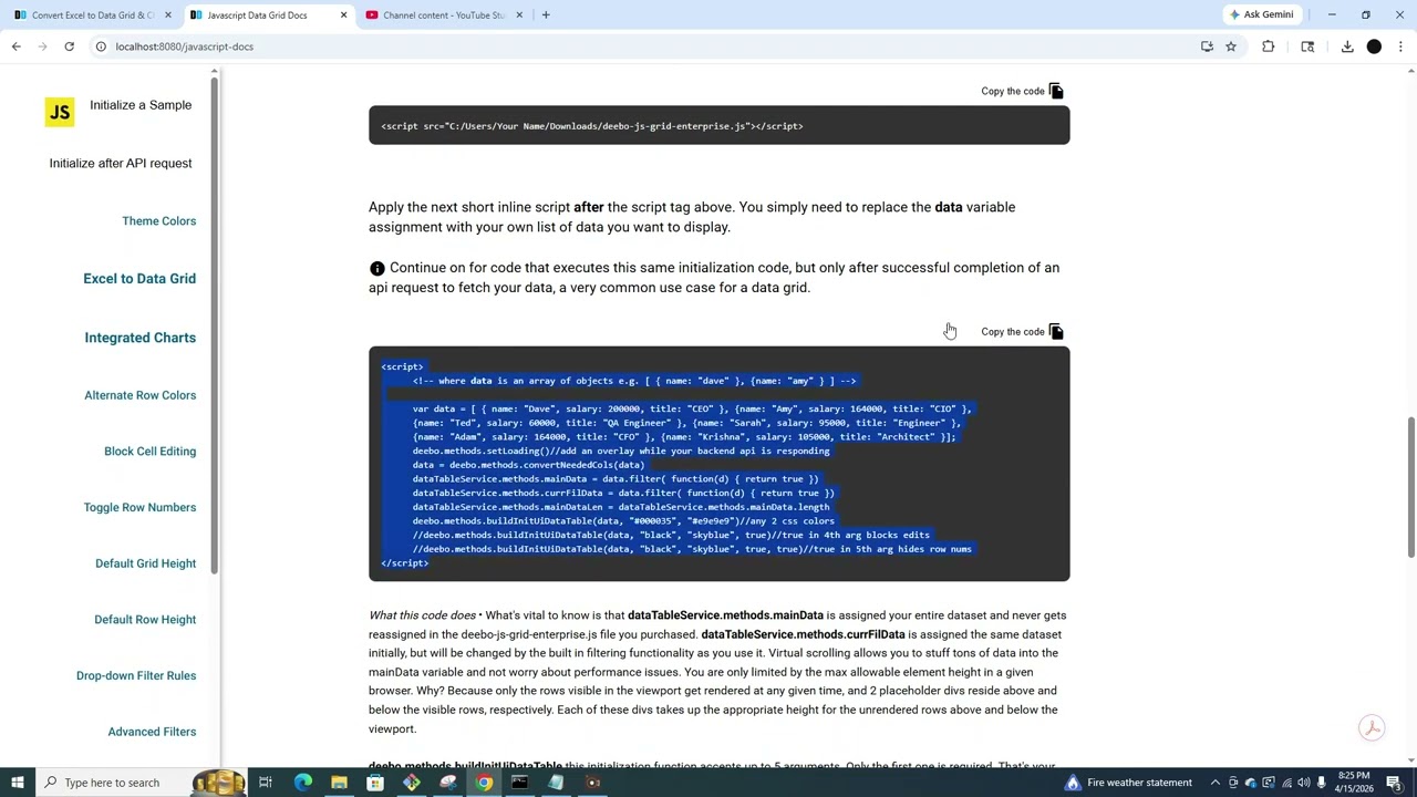 DeeboData JavaScript Data Grid - Theme Colors