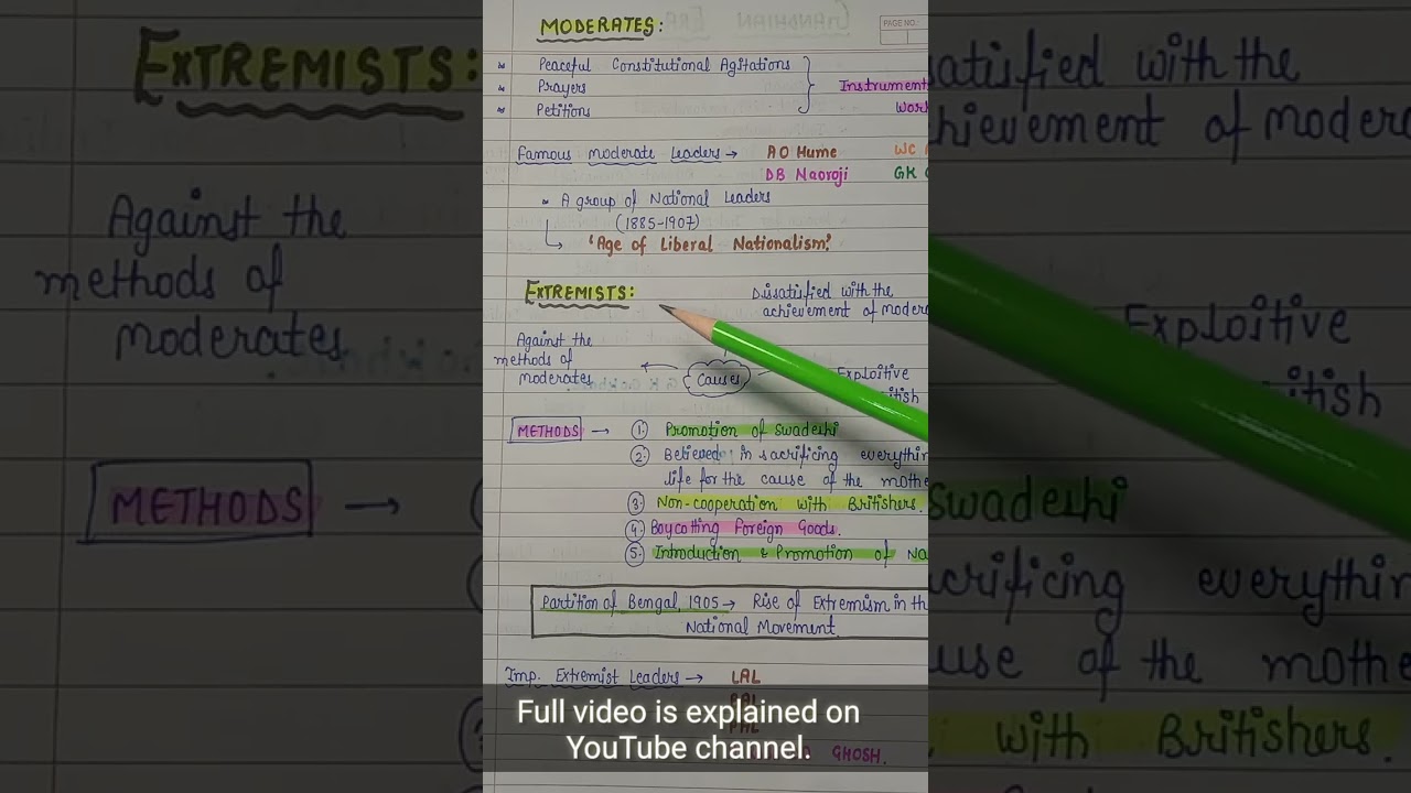 Moderates and Extremists || Modern History || Handwritten notes || An Aspirant !