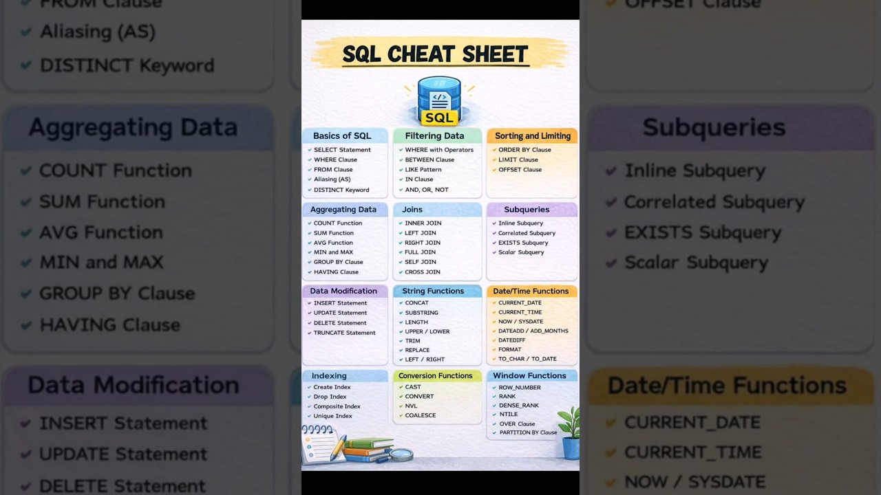 SQL Interview Ready 🚀 | Ultimate SQL Cheat Sheet #sql #coding #interview #software #coding