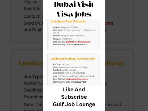 Dubai Visit Visa Jobs | Jobs in Dubai UAE 2024