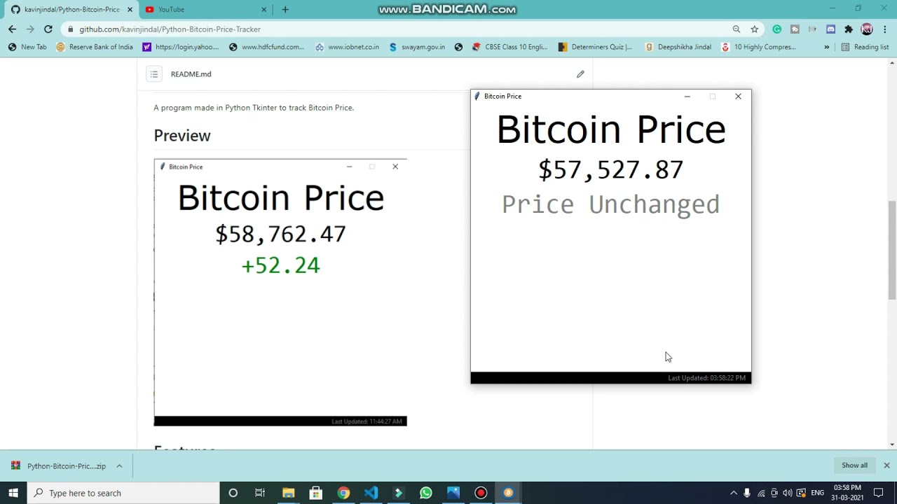 Made a bitcoin price tracker in Python Tkinter