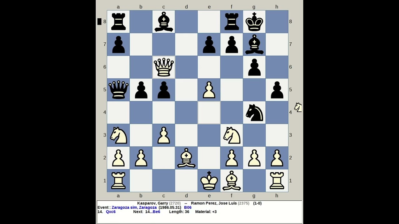 Kasparov, Garry vs Ramon Perez, Jose Luis | Zaragoza Simul Chess 1986, Spain