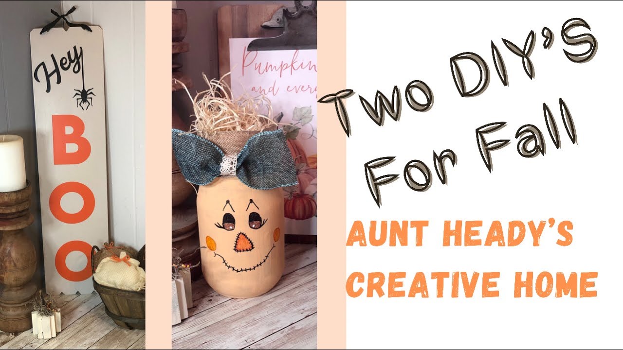 🎃🍁SCARECROW MASON JAR FALL DIY CRAFT AND “HEY BOO” FALL SIGN DIY