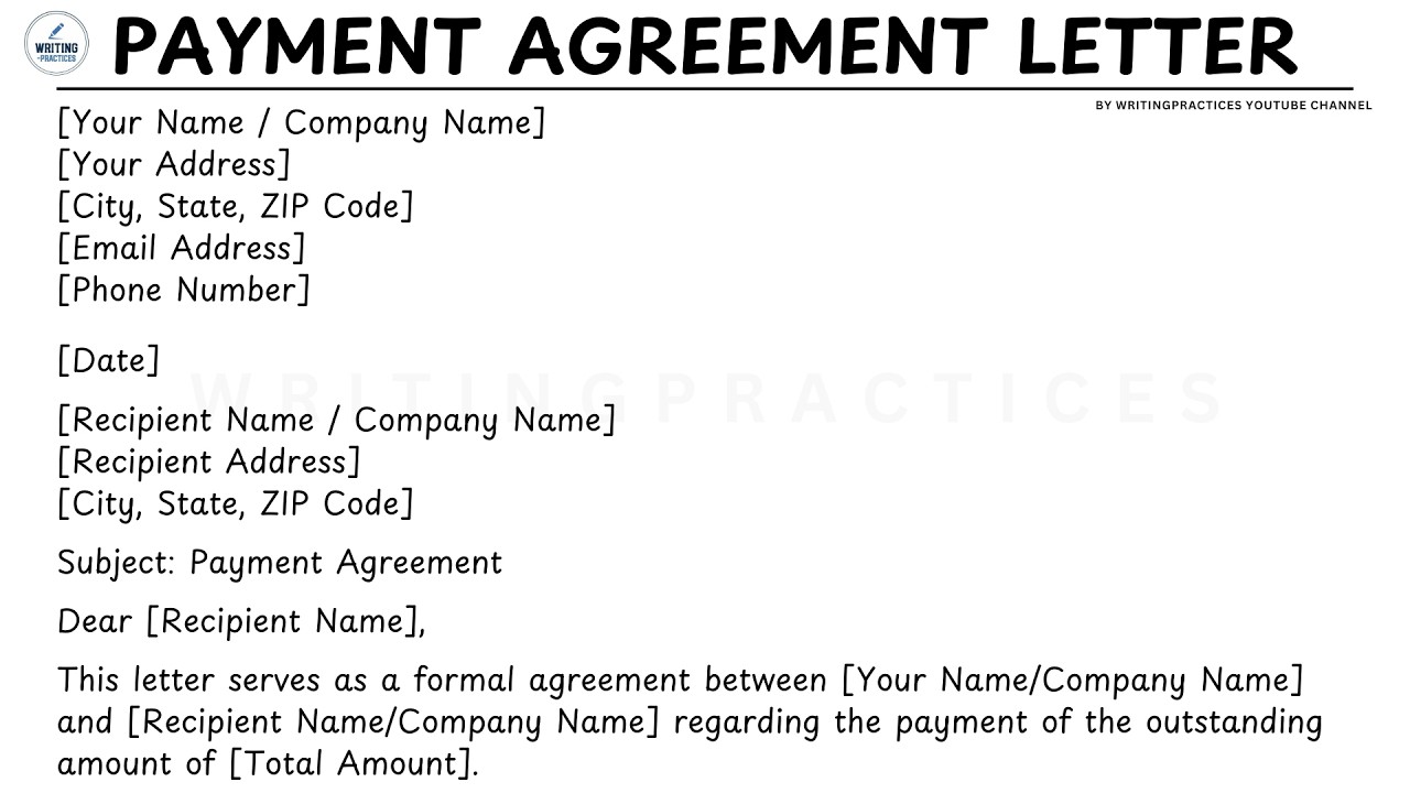 How To Write A Legal Payment Agreement Letter Template Step by Step Guide | Writing Practices